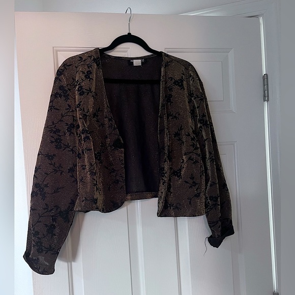 Jackets & Coats | Vintage Cropped Black And Gold Floral Sparkling ...